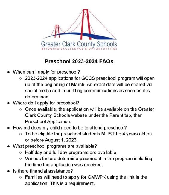 Preschool FAQ’s for the 2023-2024 School Year | Pleasant Ridge ...